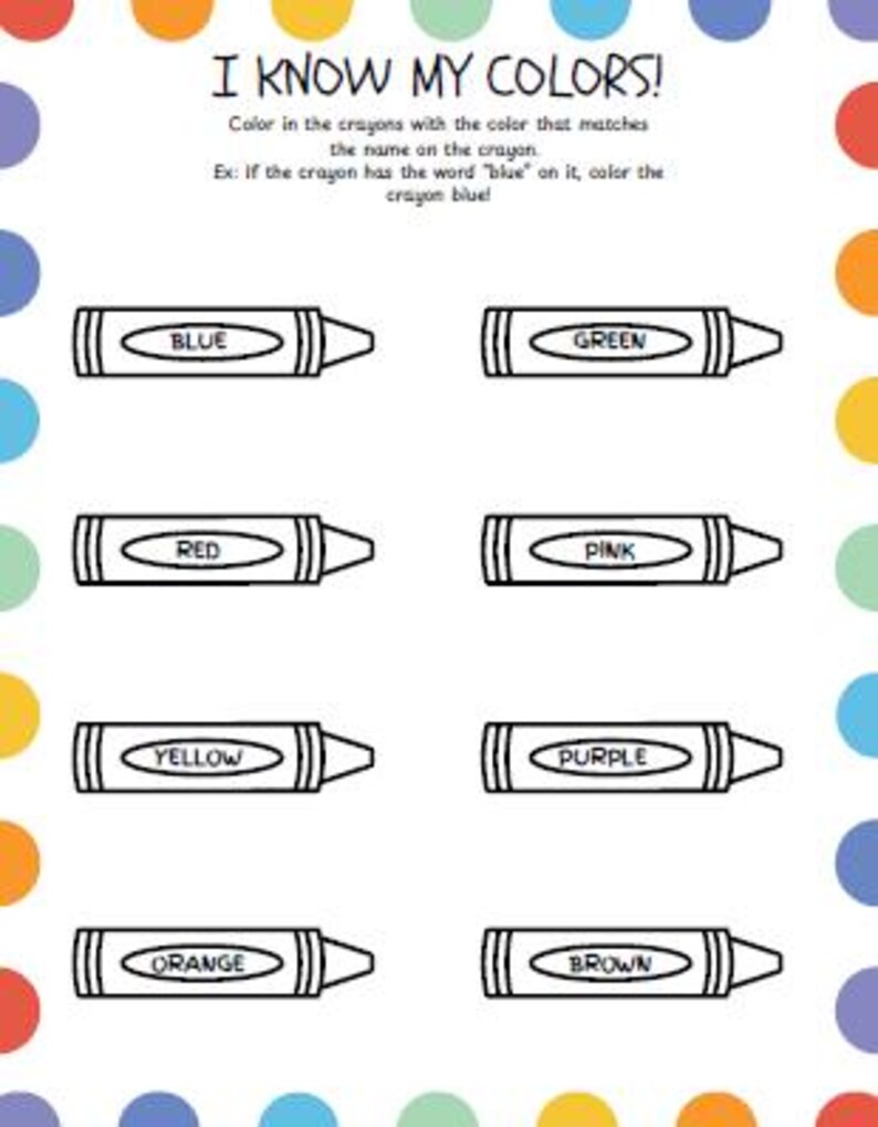 I Know My Colors Worksheet - Etsy