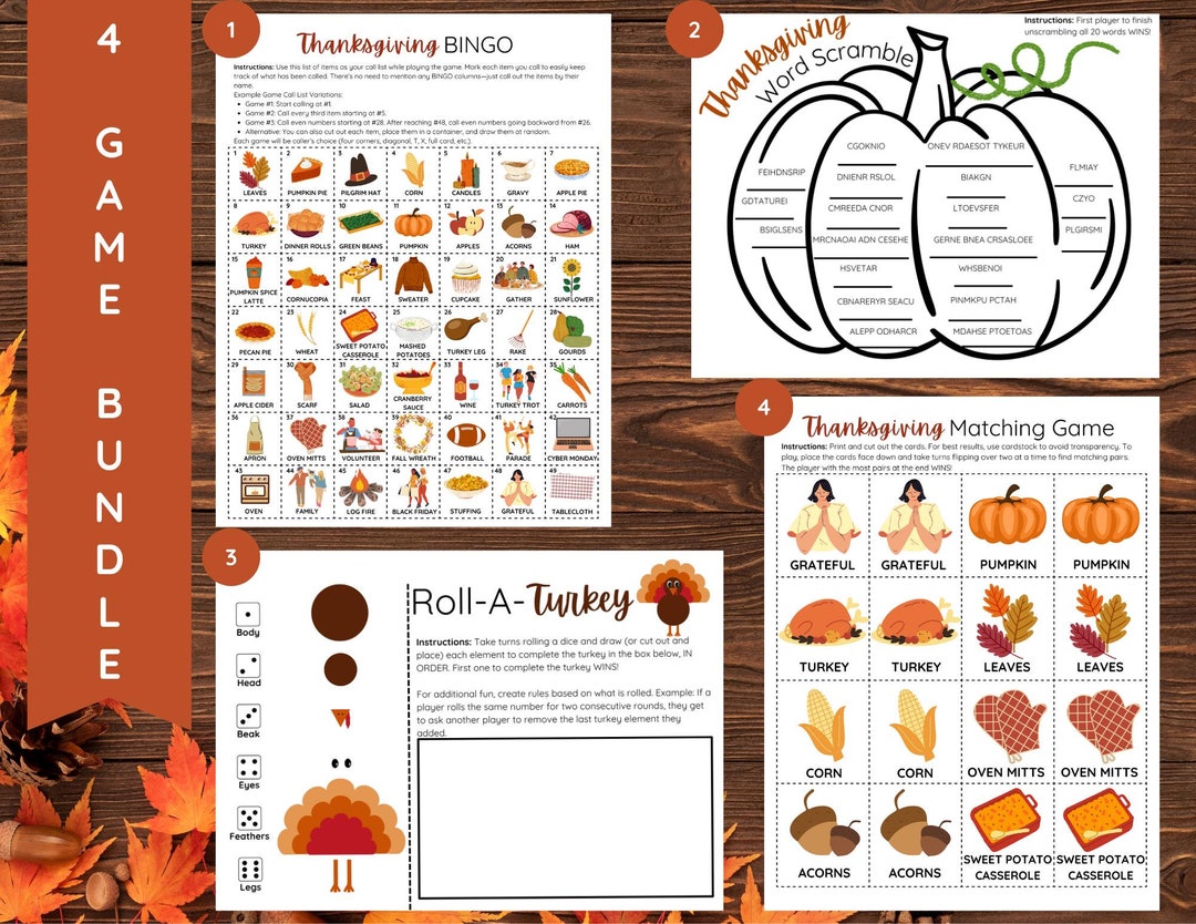 Thanksgiving Printable Game Bundle for Kids & Family BINGO, Word ...