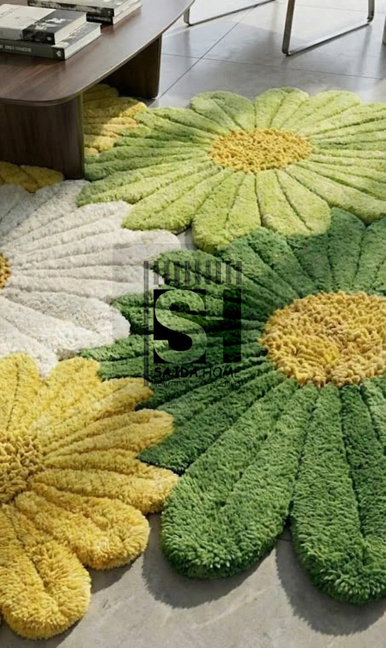 Hand-tufted Floral Area Rug – Multi-color Daisy & 3D Flower Shaped ...
