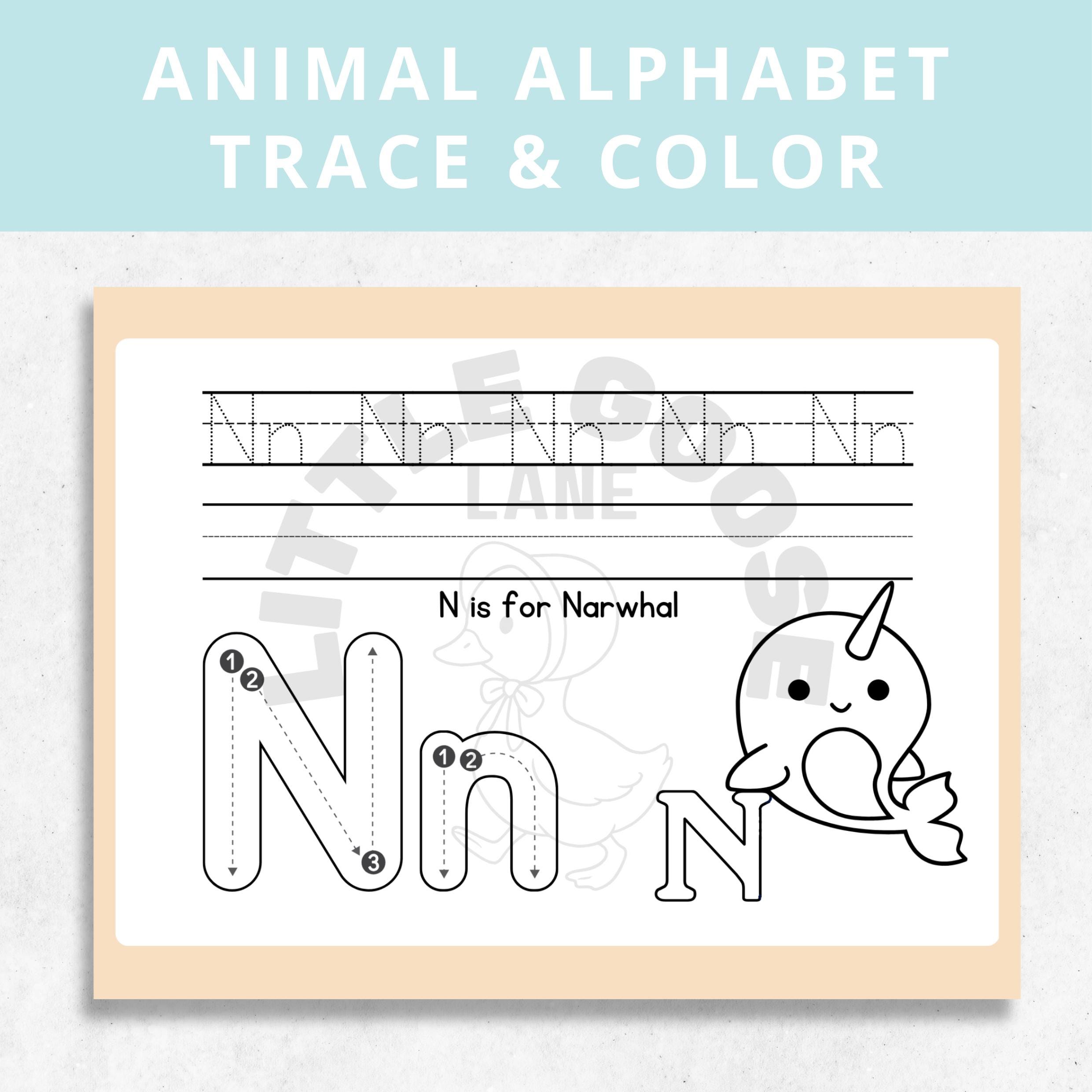 Animal ABC Tracing Workbook: Toddler Coloring Pages (PDF Format) - Etsy