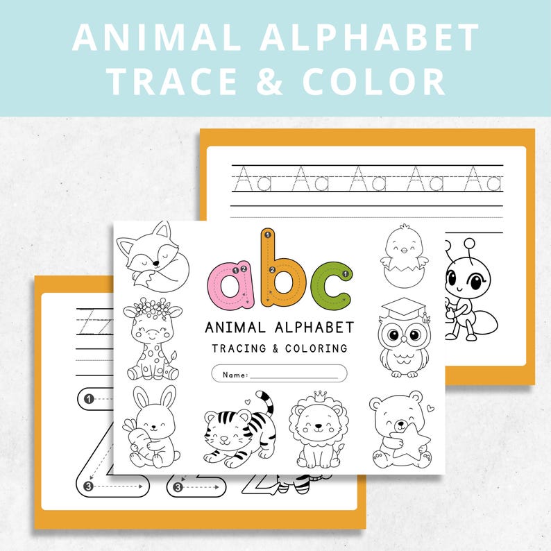 Animal ABC Tracing Workbook: Toddler Coloring Pages (PDF Format) - Etsy