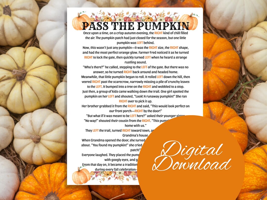 Pass the Pumpkin Game: Fall Party Icebreaker (PDF Downloadable Story ...