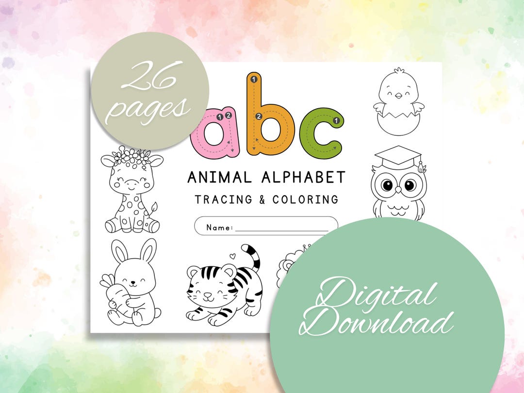 Animal ABC Tracing Workbook: Toddler Coloring Pages (PDF Format) - Etsy
