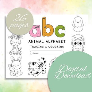 Animal ABC Tracing Workbook: Toddler Coloring Pages (PDF Format) - Etsy