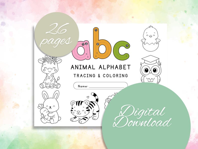 Animal ABC Tracing Workbook: Toddler Coloring Pages (PDF Format) - Etsy
