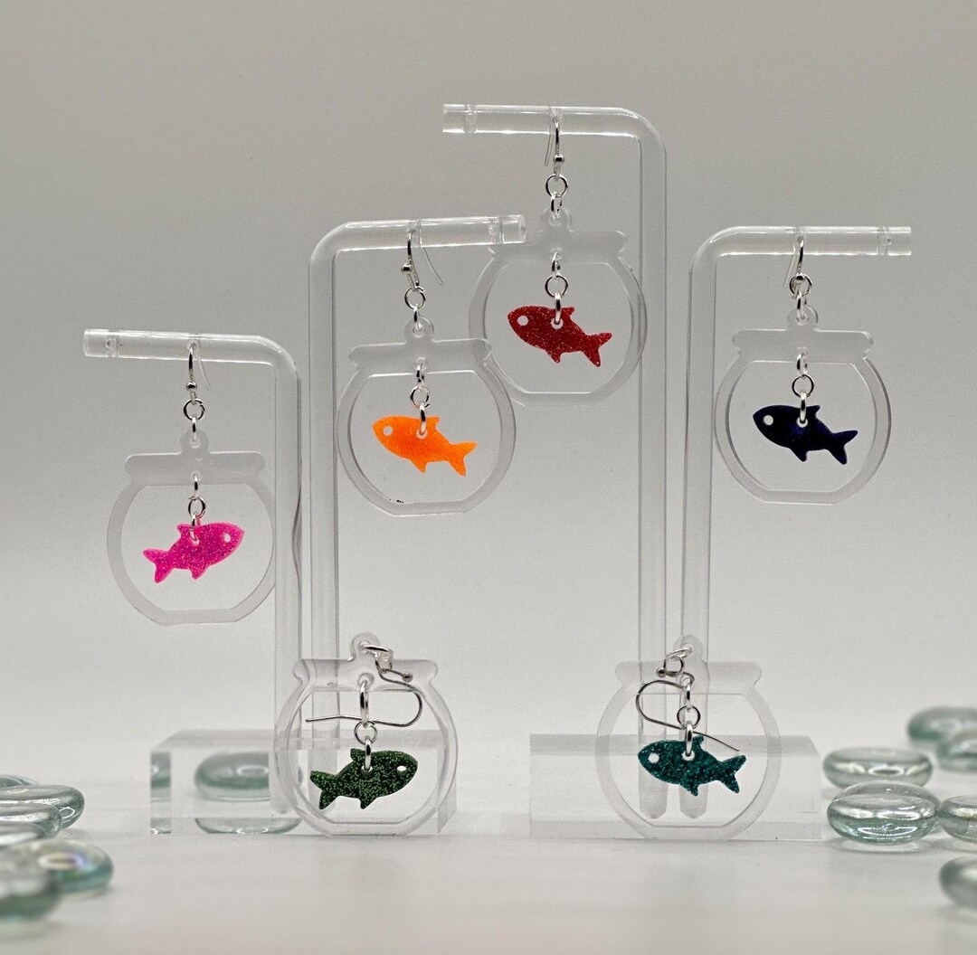 Fish Bowl- Goldfish Dangling Drop Earrings- Multiple Colors Available ...
