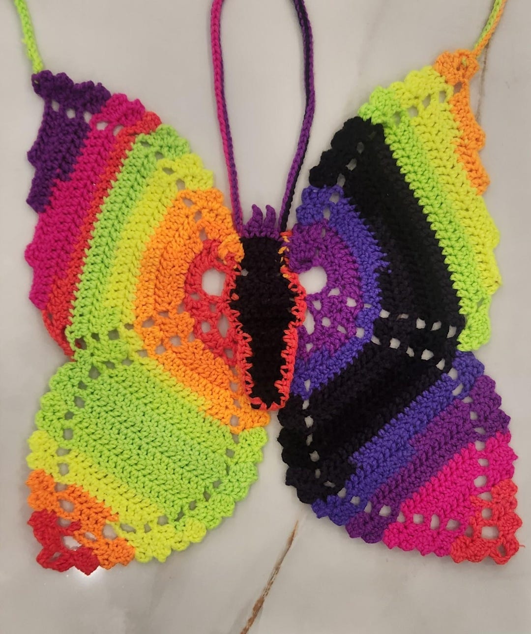 Butterfly Neon Rave Crochet Top Crocheted Beach Top Neon Hand-made ...