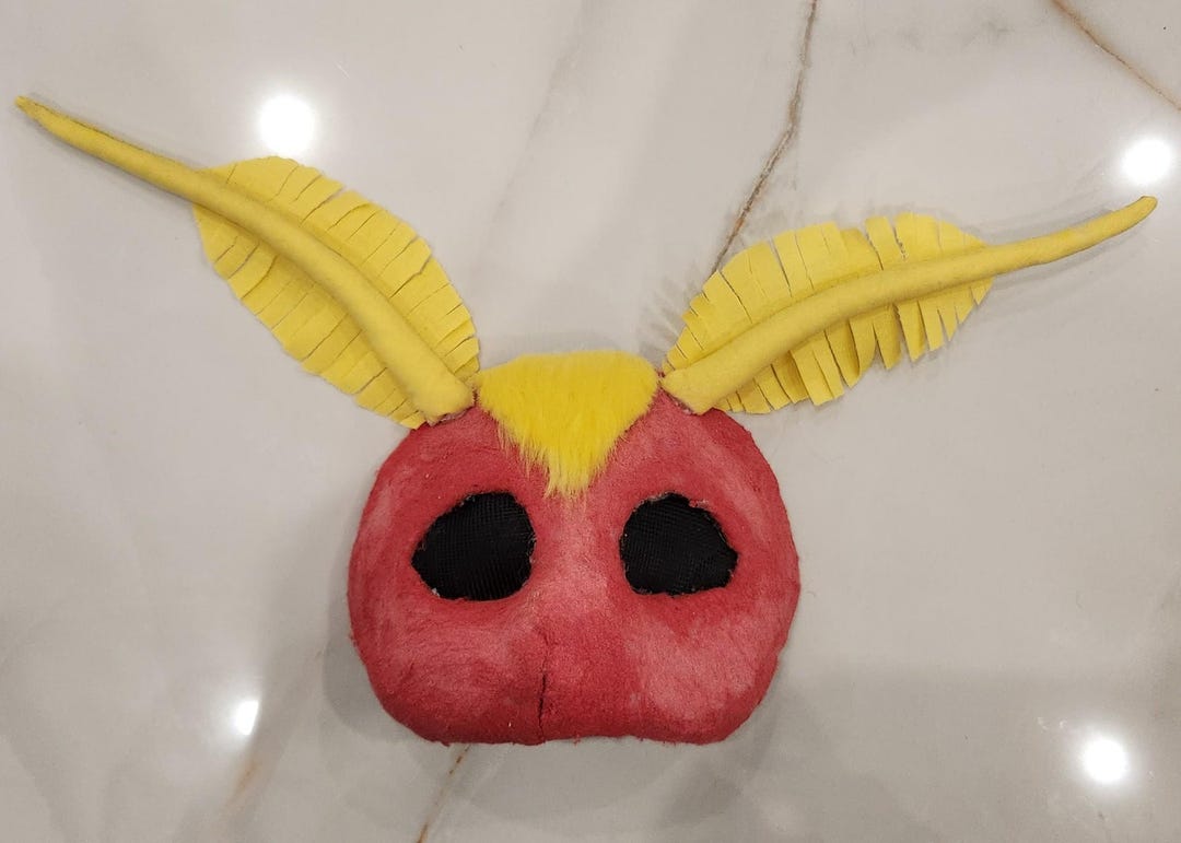 Rosy Maple Moth Therian Furry Mask Pink and Yellow Moth Fursuit ...