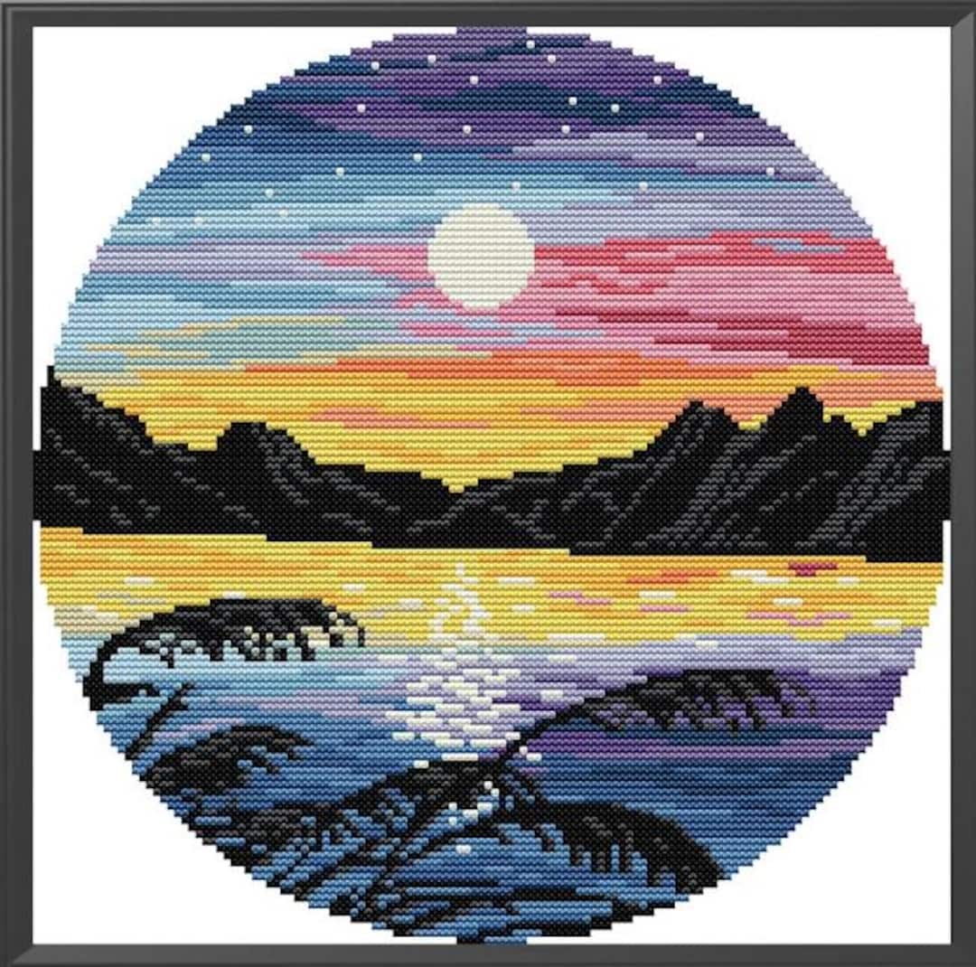 Stamped Sunset Beautiful Cross Stitch Kit Pattern Needlepoint Craft ...