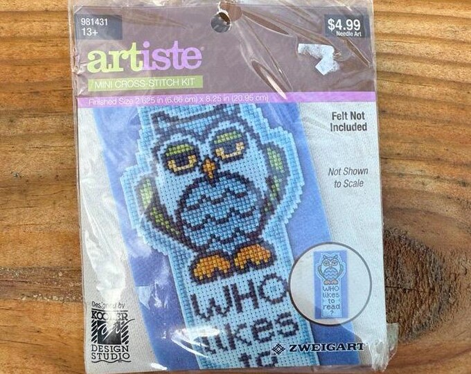 Artiste Mini Cross Stitch Kit Pattern, Owl Bookmark, Reading, Aida ...