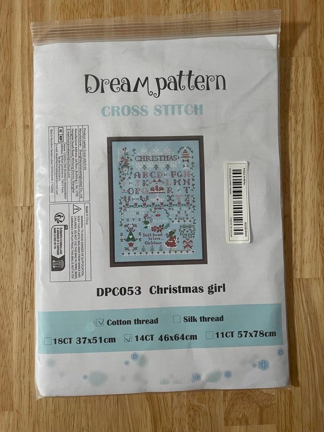 Christmas Sampler Girl Counted Cross Stitch Kit Pattern, Aida Fabric ...