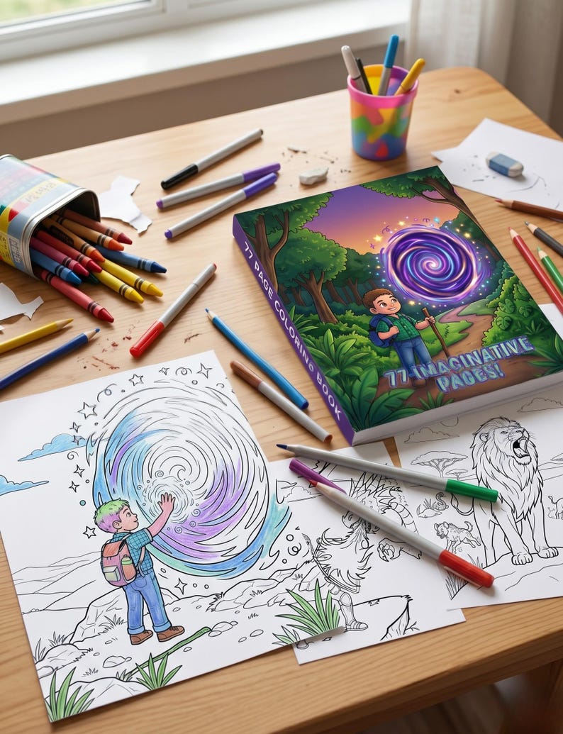 Kids Adventure Coloring Book | Knights, Space, Jungle Scenes (digital ...