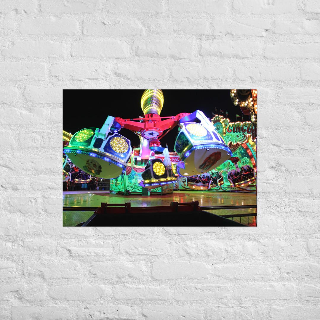 Vibrant Circus Carnival Ride Wall Art Print. Funfair Night, Colourful ...