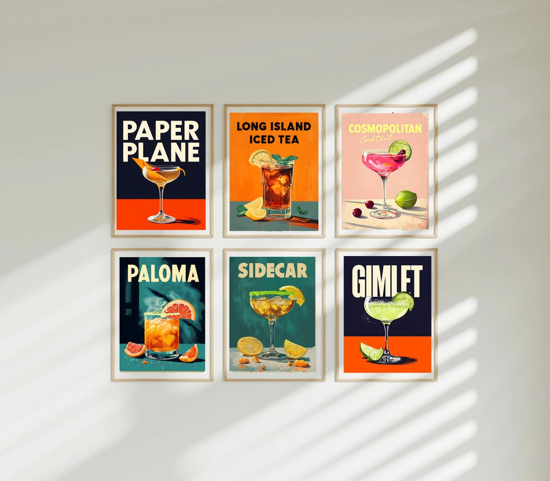 Custom Retro Cocktail Poster Set: Modern Home Art (PDF Download) - Etsy
