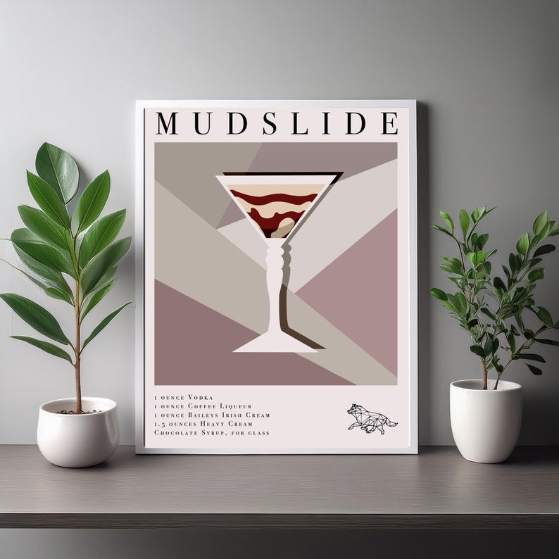 Mudslide Cocktail Print, Wall Art, Cocktail Decor, Bar Cart Alcohol ...