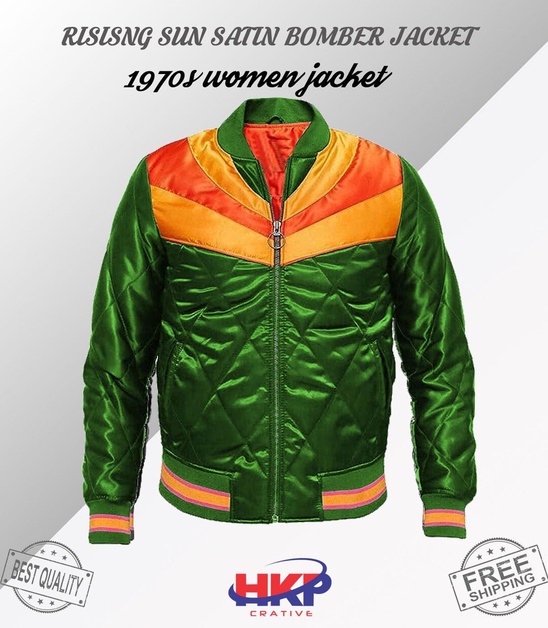 Green Bomber Jacket Rising Sun Jacket Quilted 70s Style Satin ...