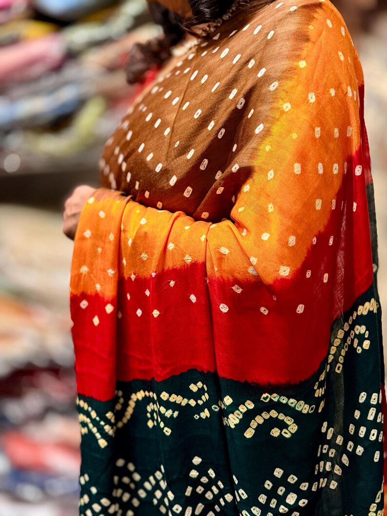 Modal Silk Bandhani Saree: Brown Saree With Multicolor Pallu - Etsy