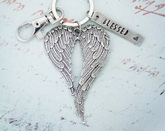 Large ANGEL WINGS KEYCHAIN Personalized With Initial Charm 2.5 X 1.75 ...