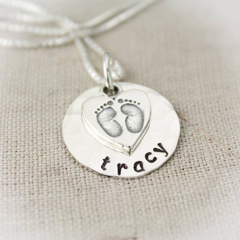 Mother or Grandma Sterling Silver Necklace with Baby Feet | Etsy