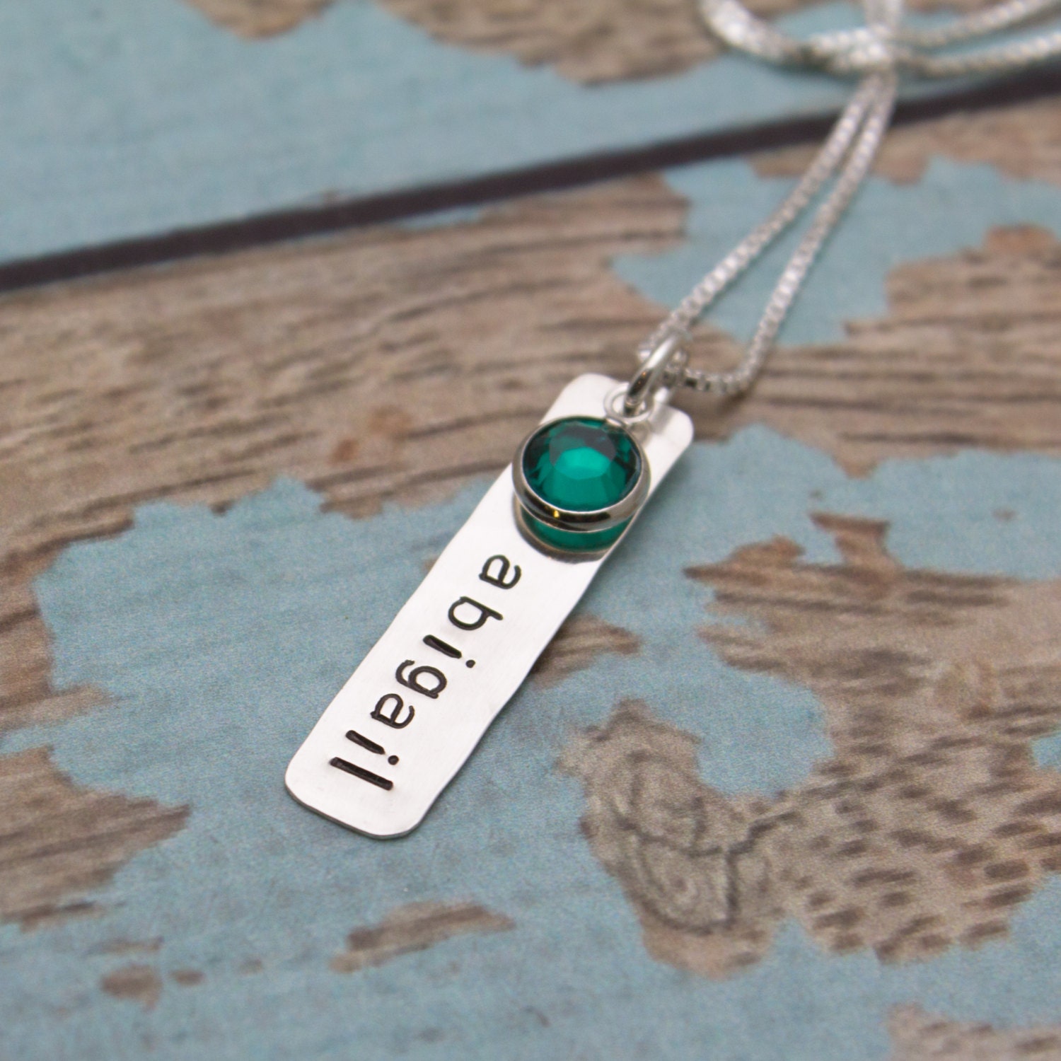 Personalized Sterlling Silver Tag Necklace With Birthstone Hand Stamped ...