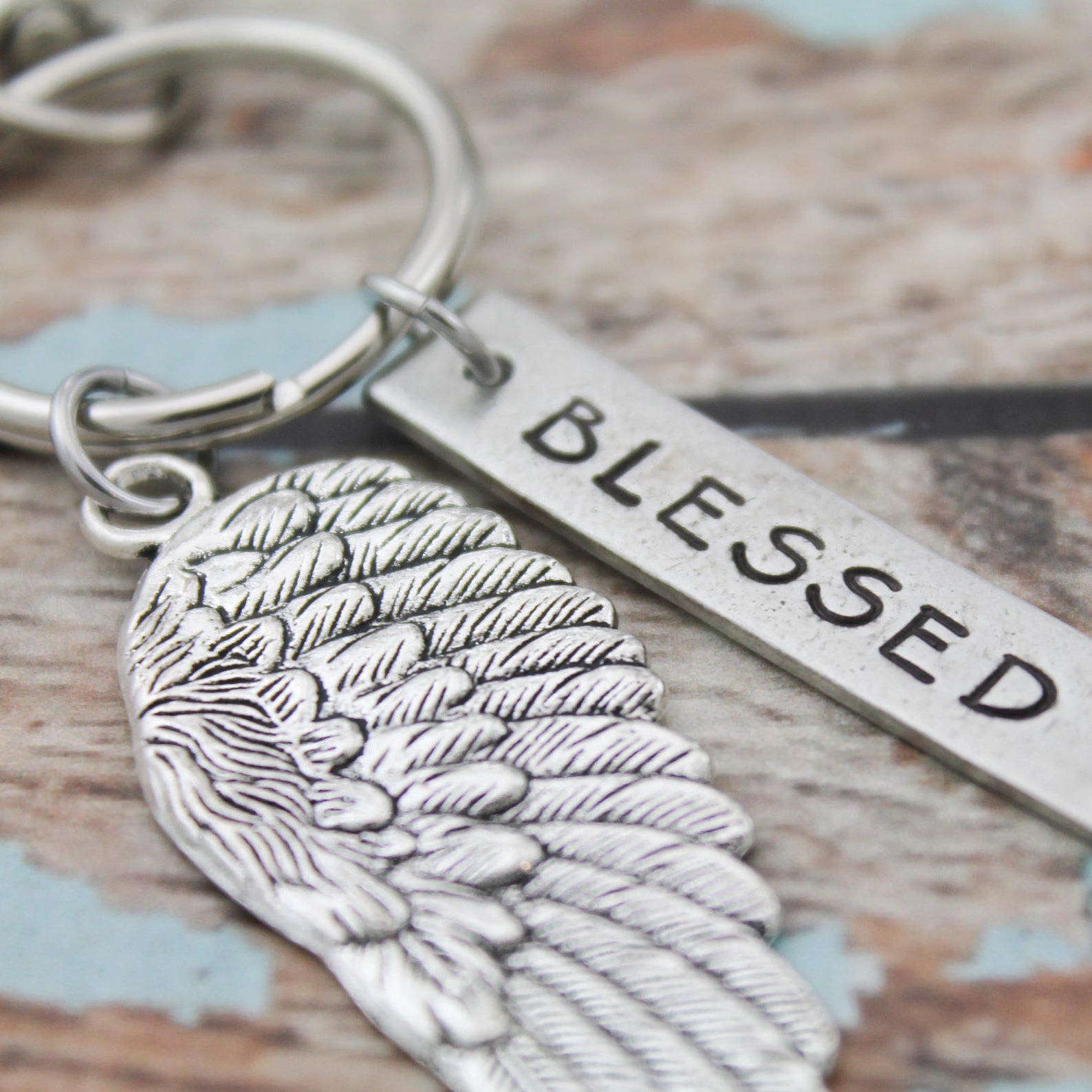 Blessed Angel Wing Keychain Personalized Hand Stamped - Etsy