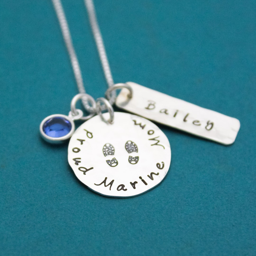 Personalized Marine Mom Necklace: Sterling Silver Birthstone Jewelry - Etsy