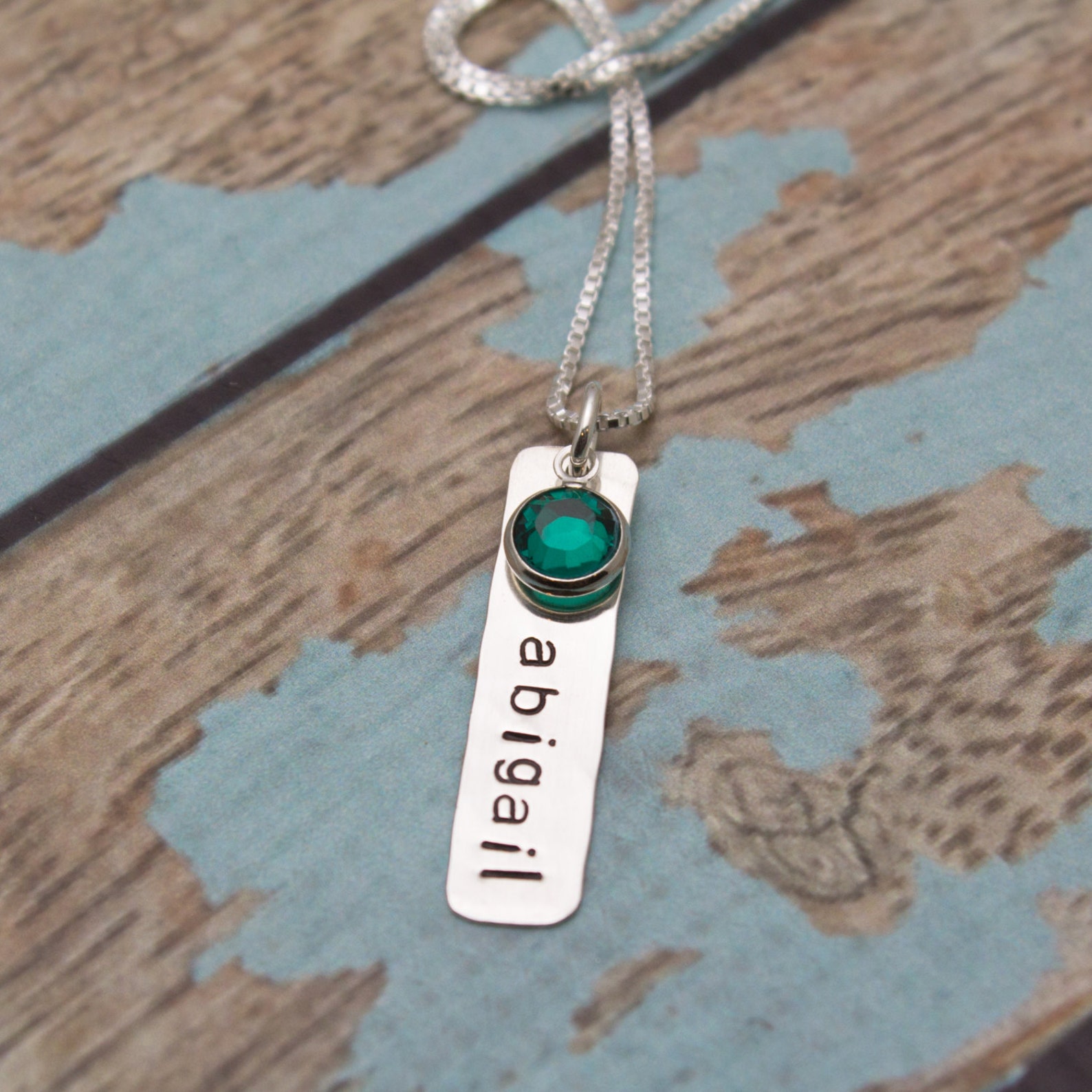 Personalized Sterlling Silver Tag Necklace With Birthstone Hand Stamped ...