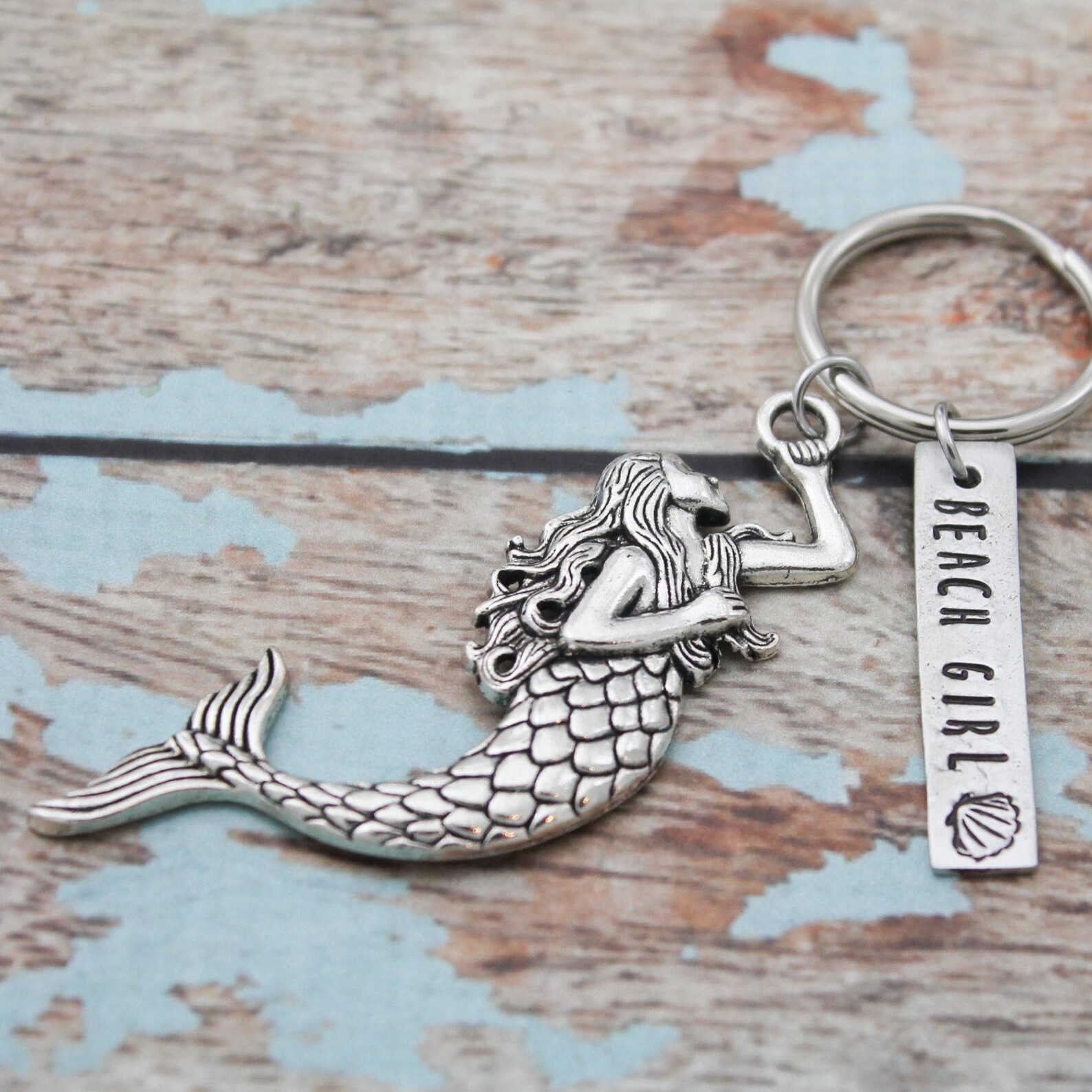 Beach Gift Mermaid Keychain Personalized Hand Stamped Beach - Etsy