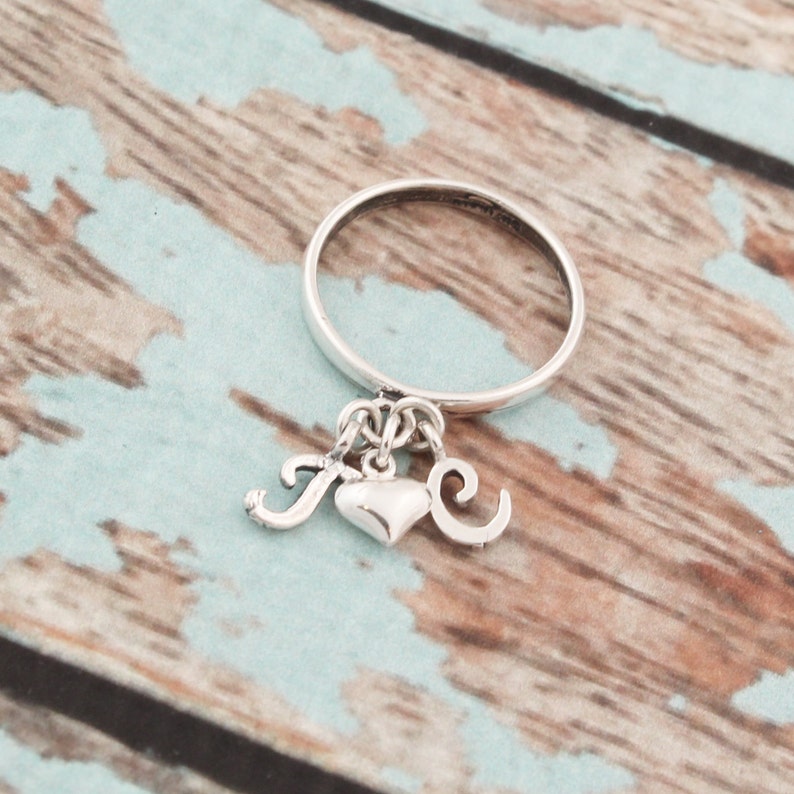Initial Charm Ring. Sterling Silver Initial Ring. Dangle Ring. - Etsy Initial Charm Ring. Sterling Silver Initial Ring. Dangle Ring. - Etsy