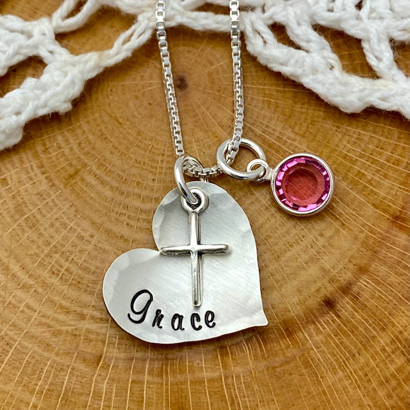 Birthstone Cross Necklace - Etsy