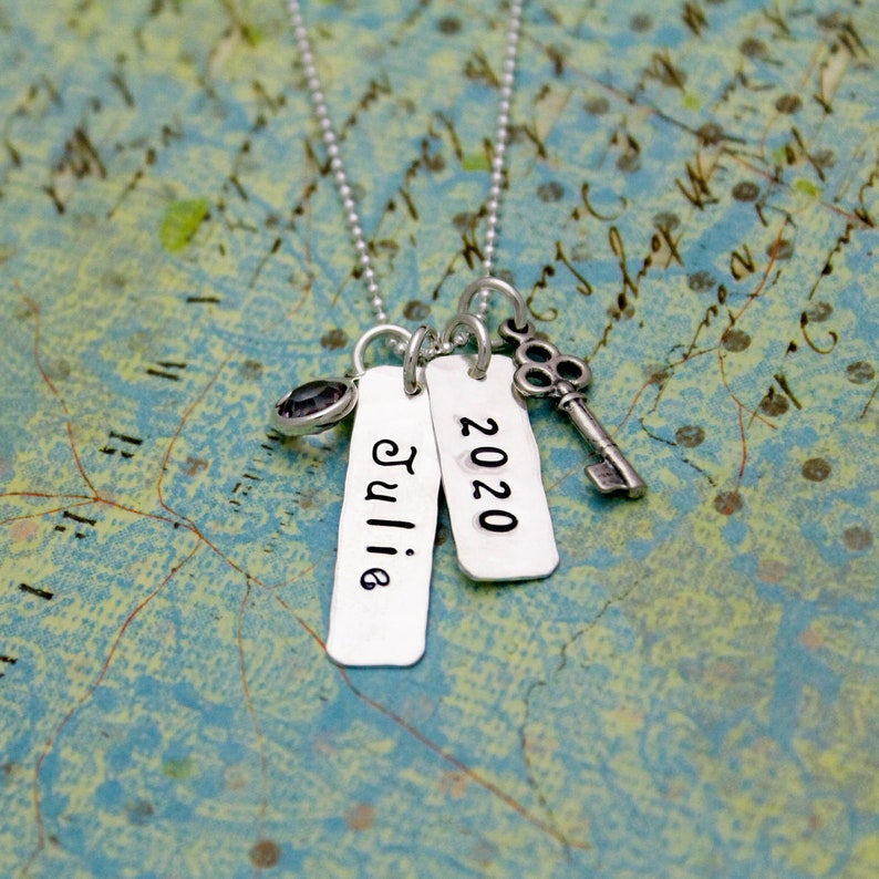 Graduation Charm Necklace Key to Success With Name Year and | Etsy