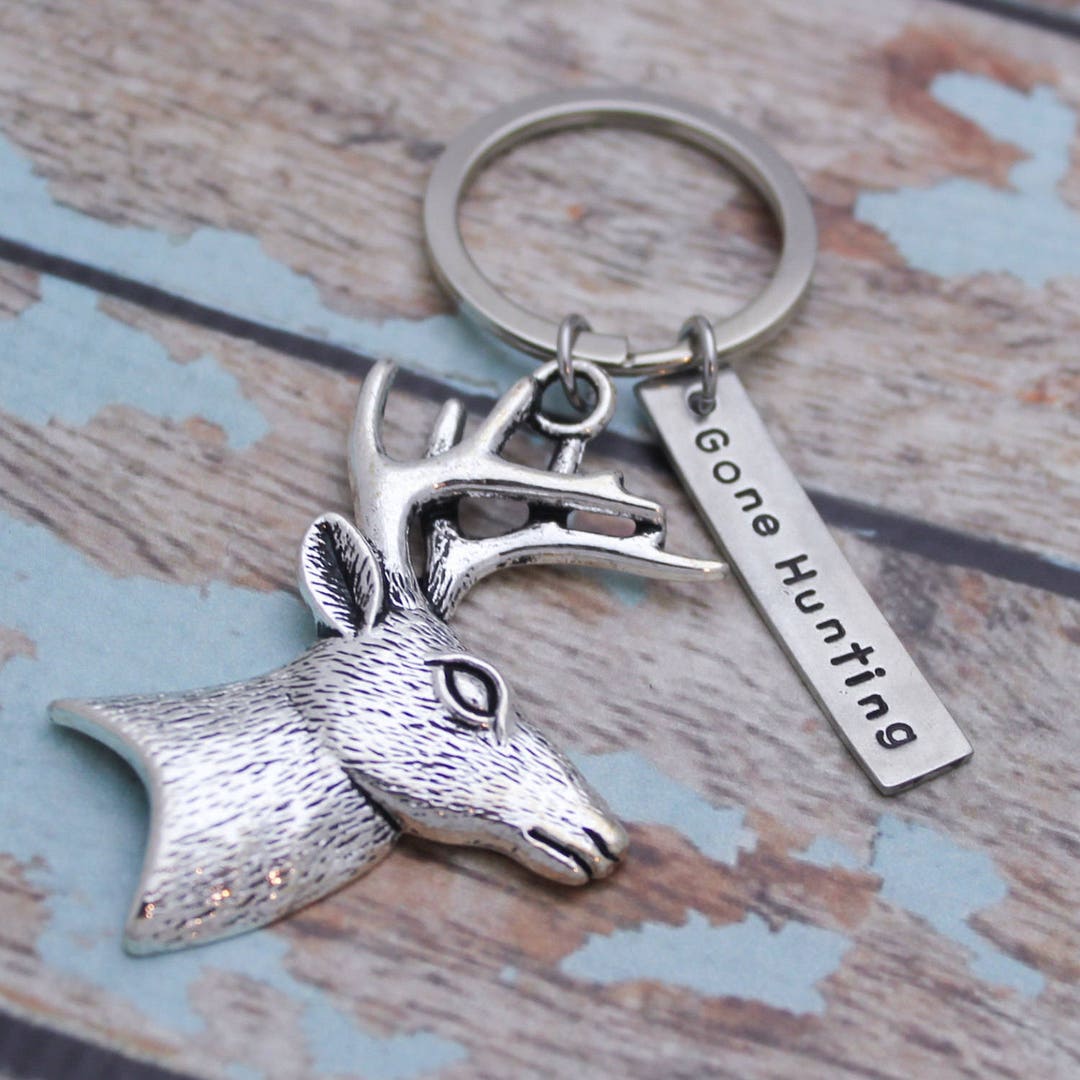 Gone Hunting Deer Buck Keychain, Personalized Hand Stamped Deer ...