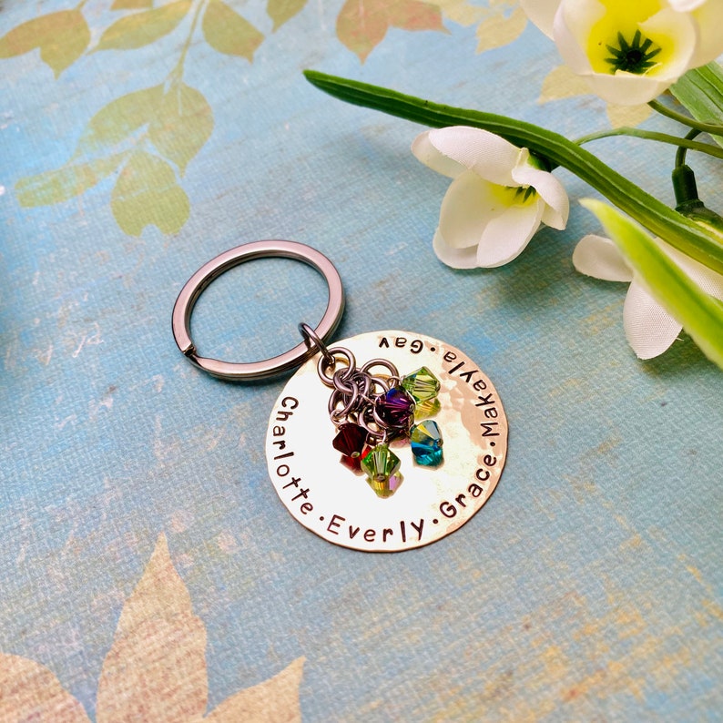 Family Key Chain with Birthstones Personalized | Etsy