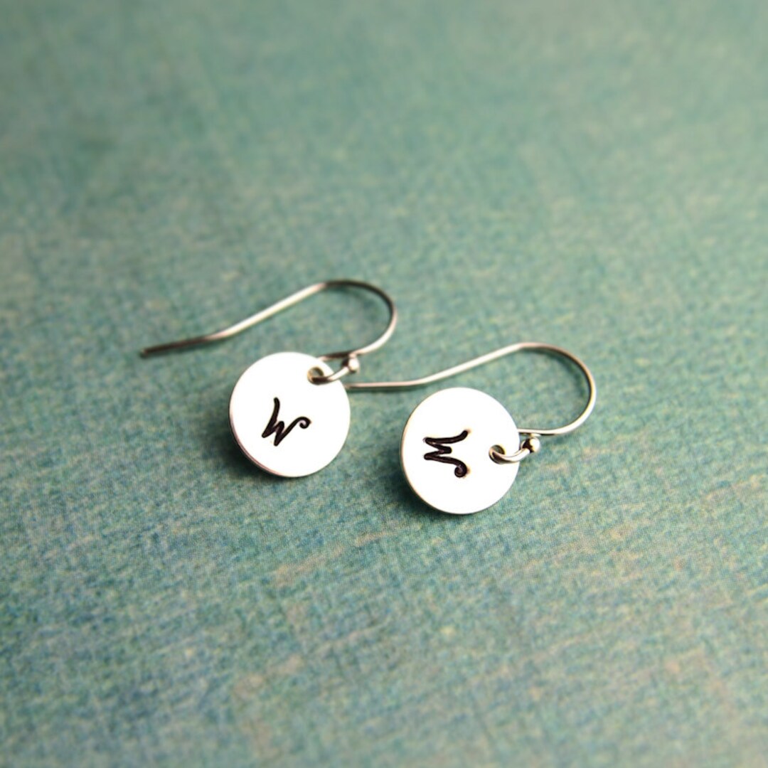 Initial Earrings Hand Stamped Personalized Sterling Silver - Etsy
