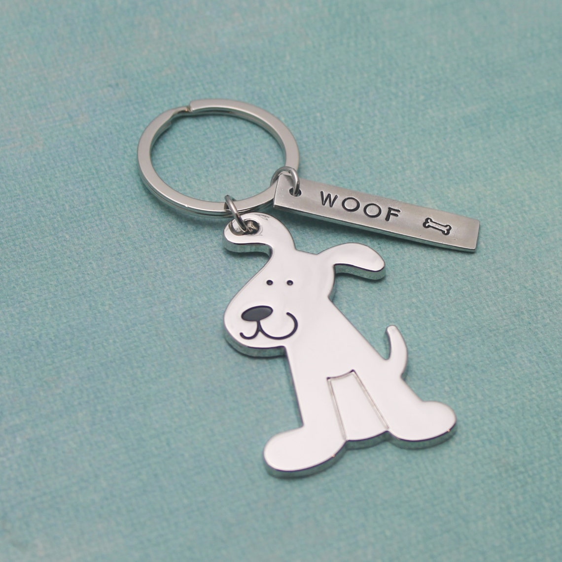 Woof Personalized Dog Hand Stamped Pewter Keychain - Etsy