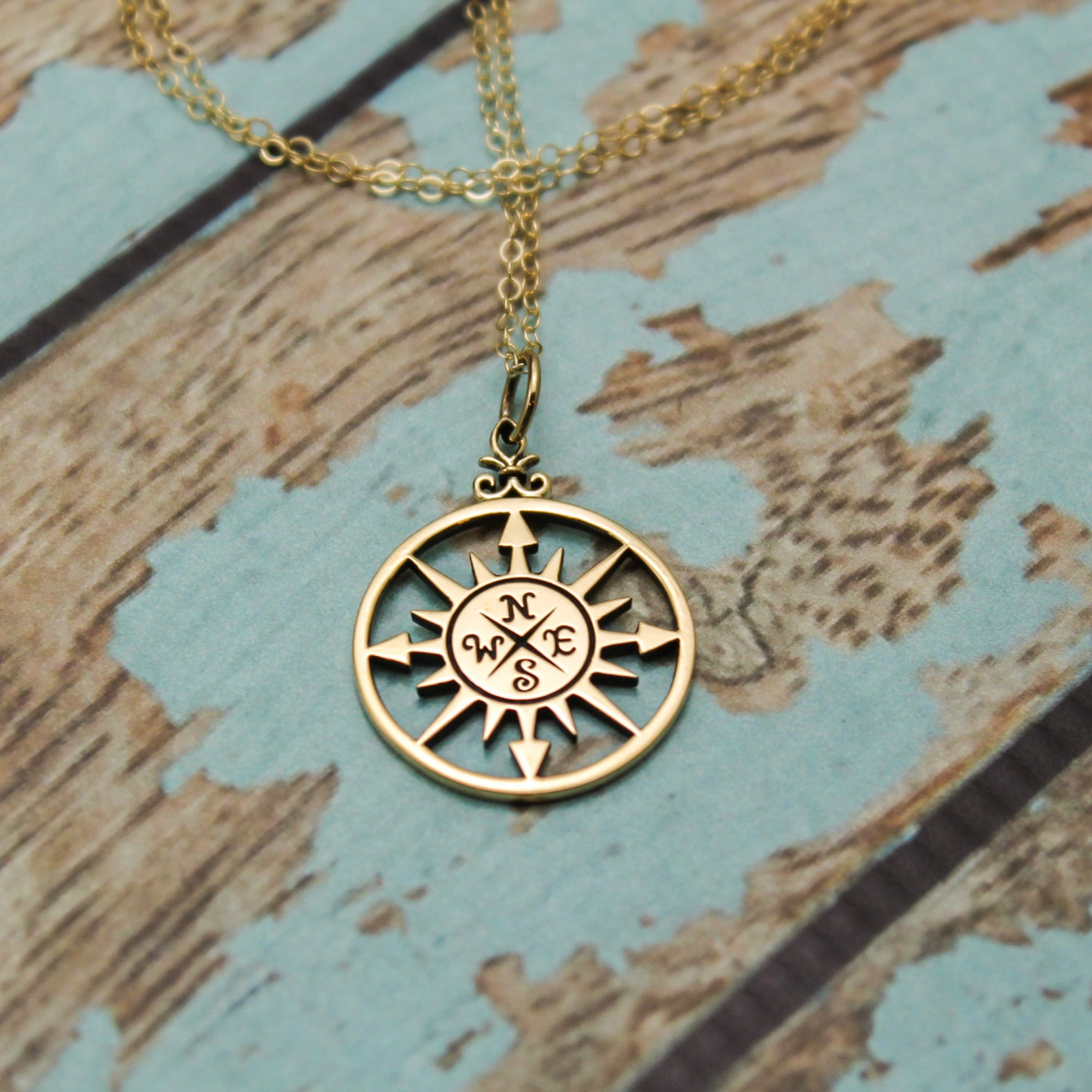 Long Rose Compass Necklace in Bronze and 14K Gold Filled - Etsy