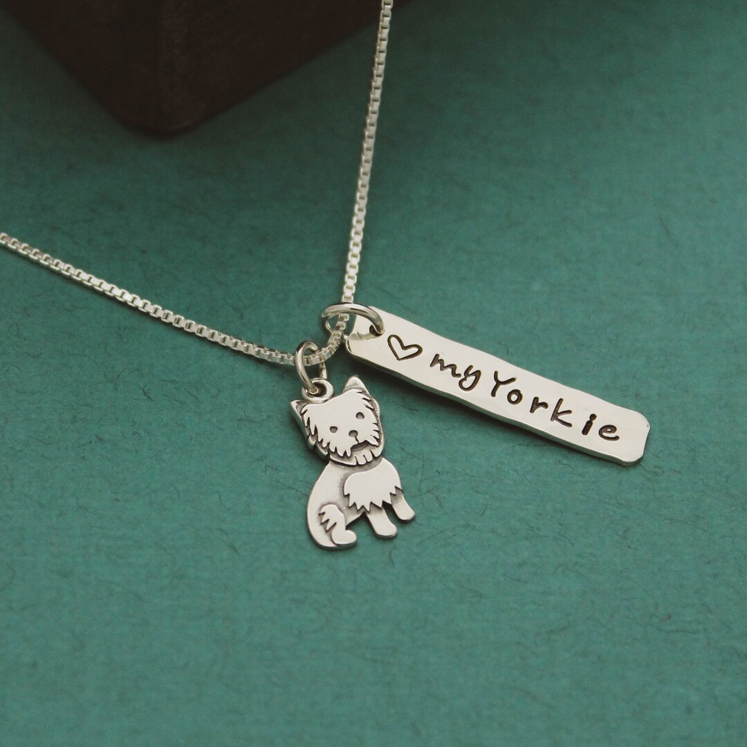 Sterling Silver Yorkie Necklace: Hand Stamped Dog Charm, Yorkie Lover ...