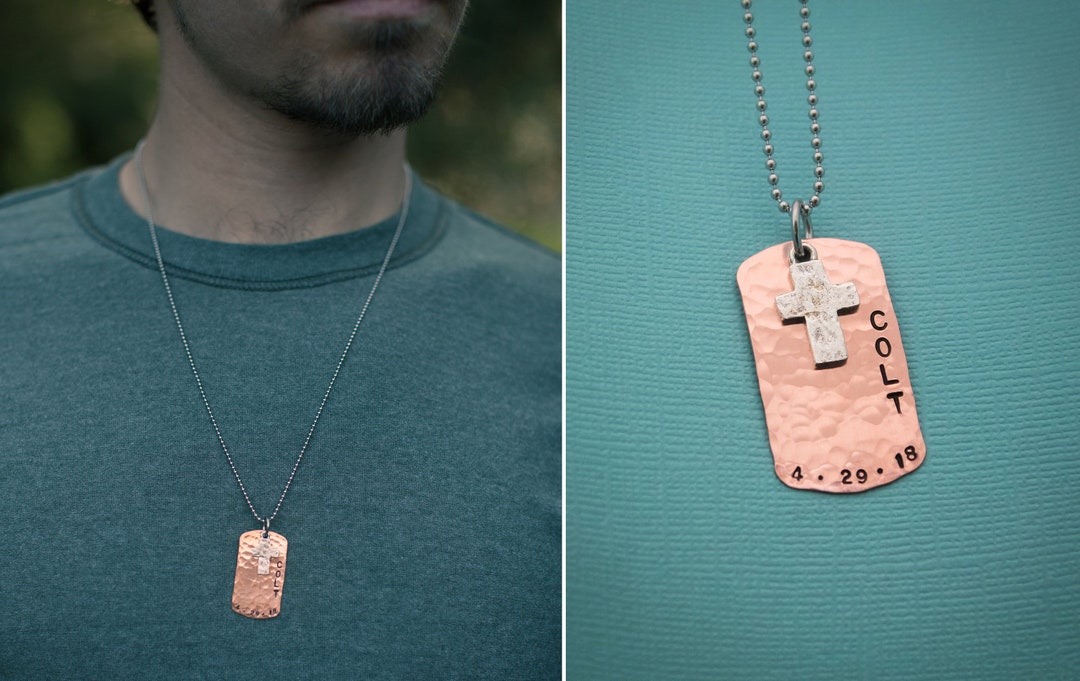 Personalized Copper Dog Tag Cross Necklace: Confirmation Gift for Boys ...