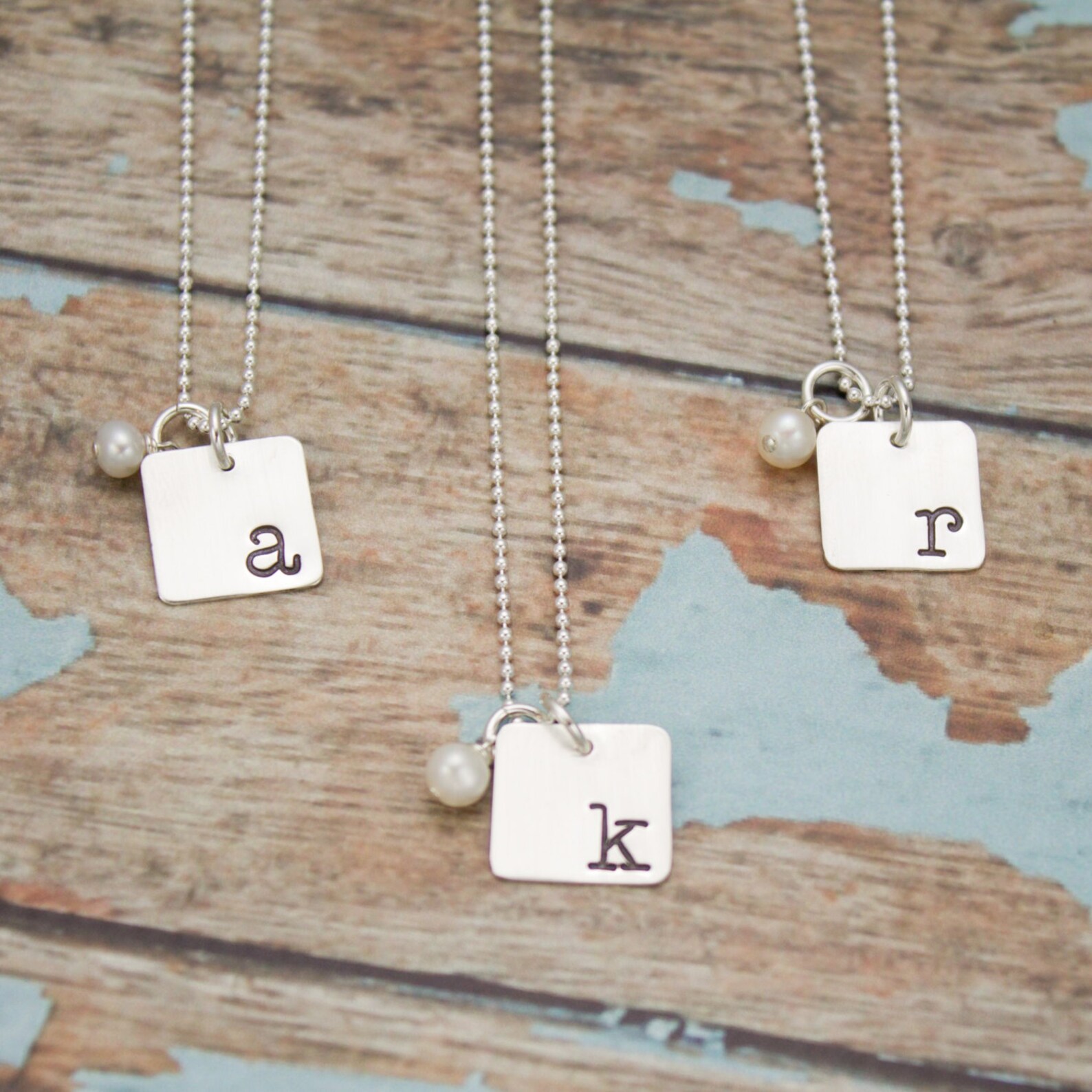Sterling Silver Square Initial Necklace With Pearl or Birthstone ...
