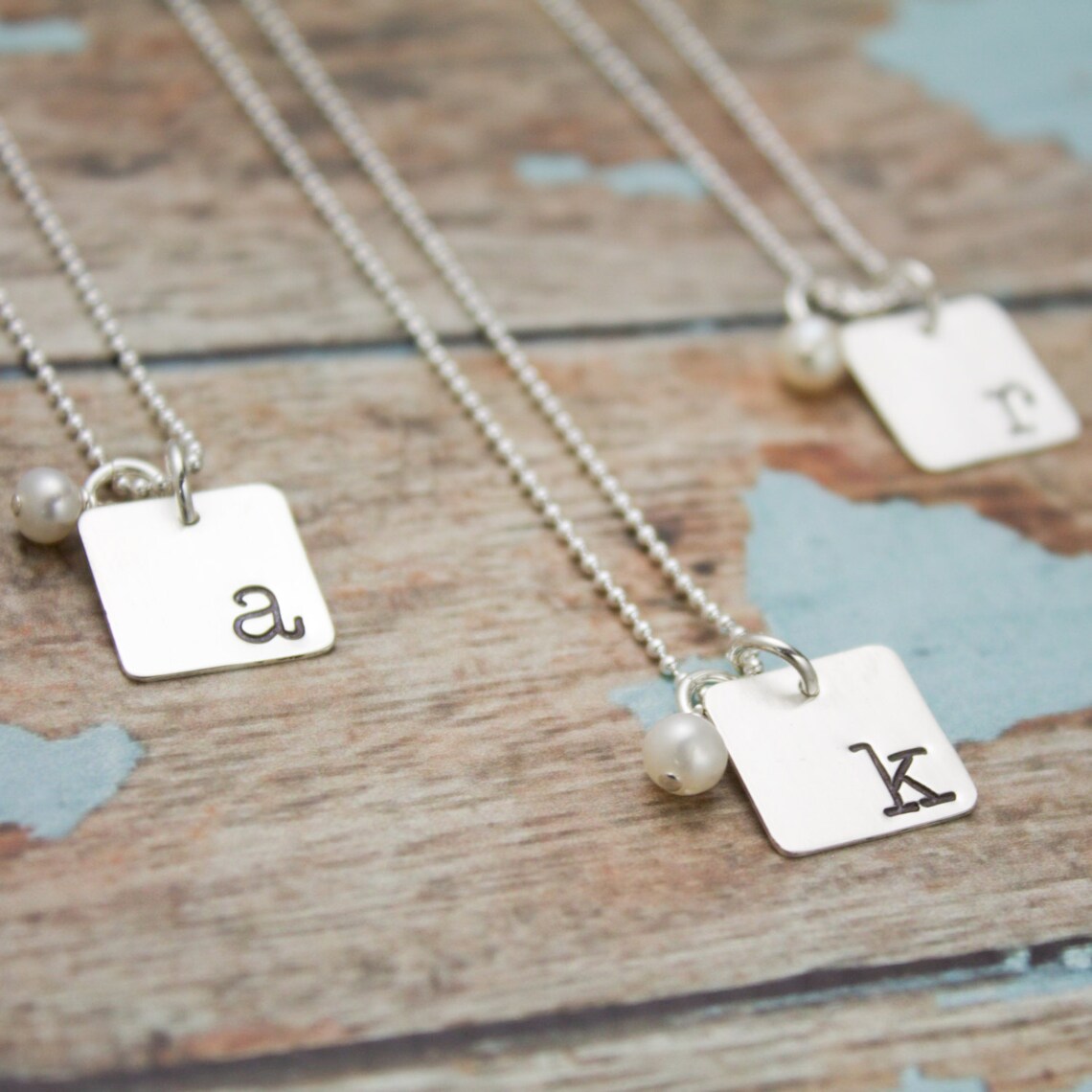 Sterling Silver Square Initial Necklace With Pearl or Birthstone ...