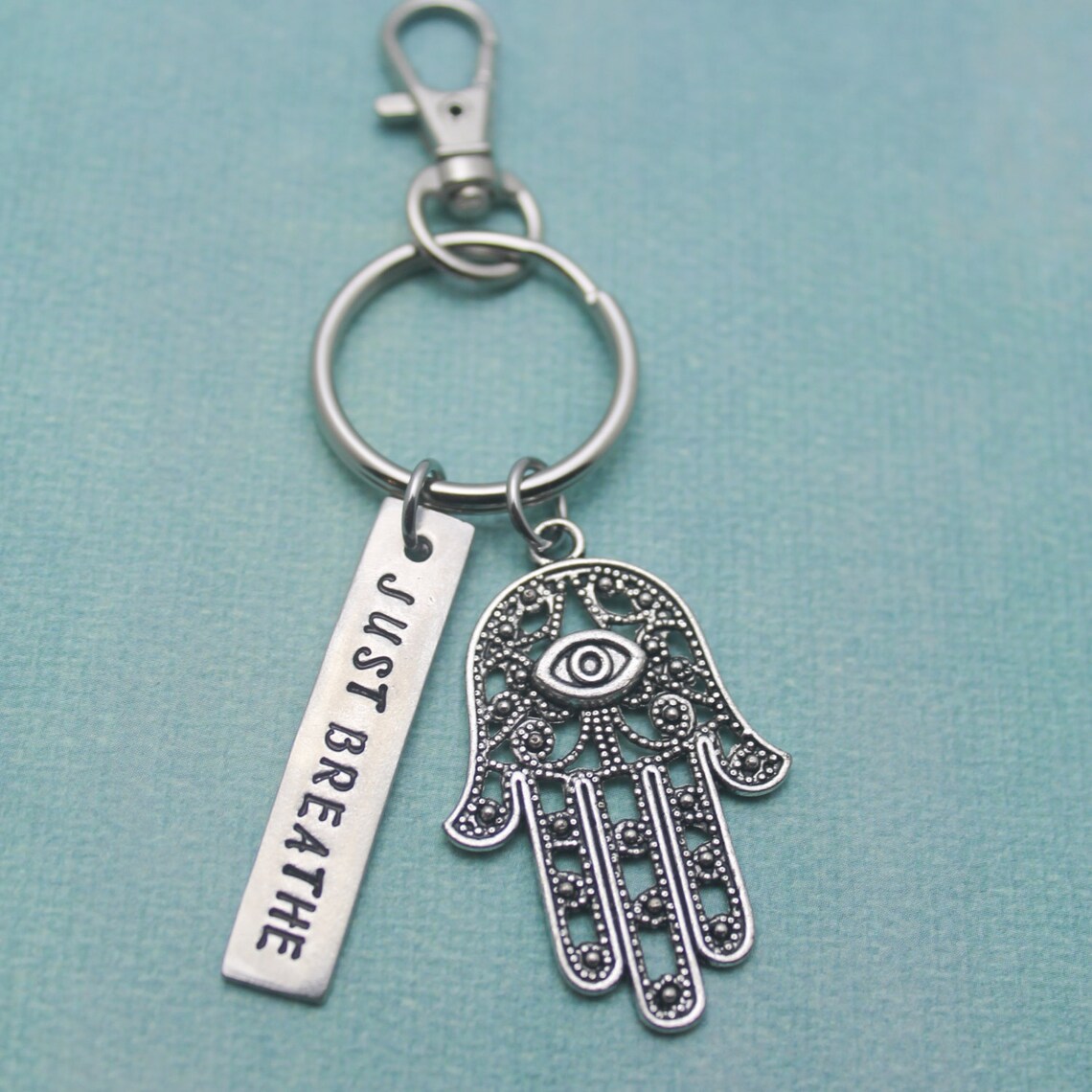 Just Breathe Hand Stamped Pewter Keychain - Etsy