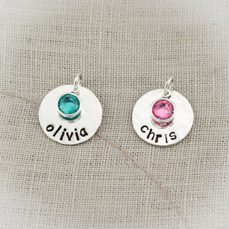 Hand Stamped 5/8 Inch Sterling Silver Name Charm With Crystal - Etsy