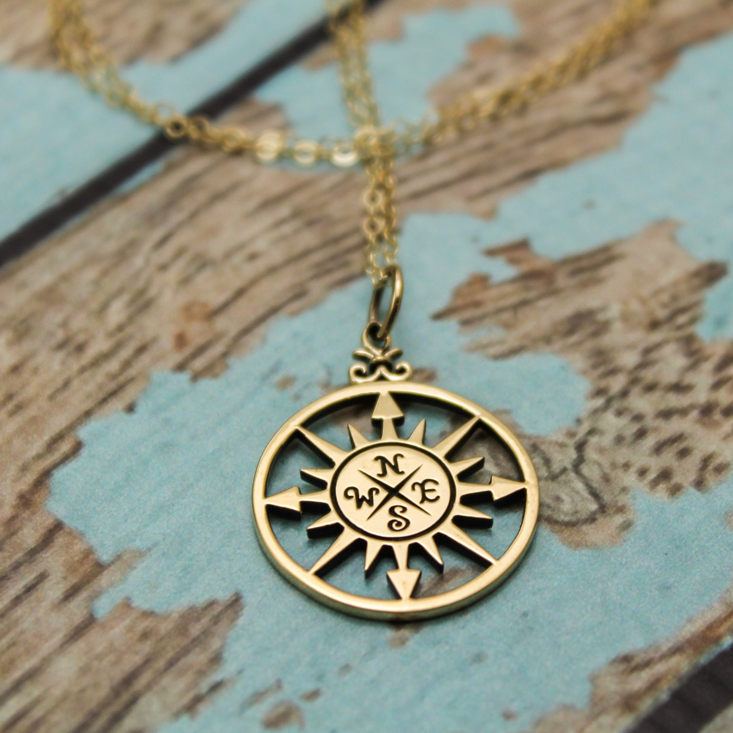 Long Rose Compass Necklace in Bronze and 14K Gold Filled - Etsy