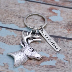 Gone Hunting Deer Buck Keychain, Personalized Hand Stamped Deer ...