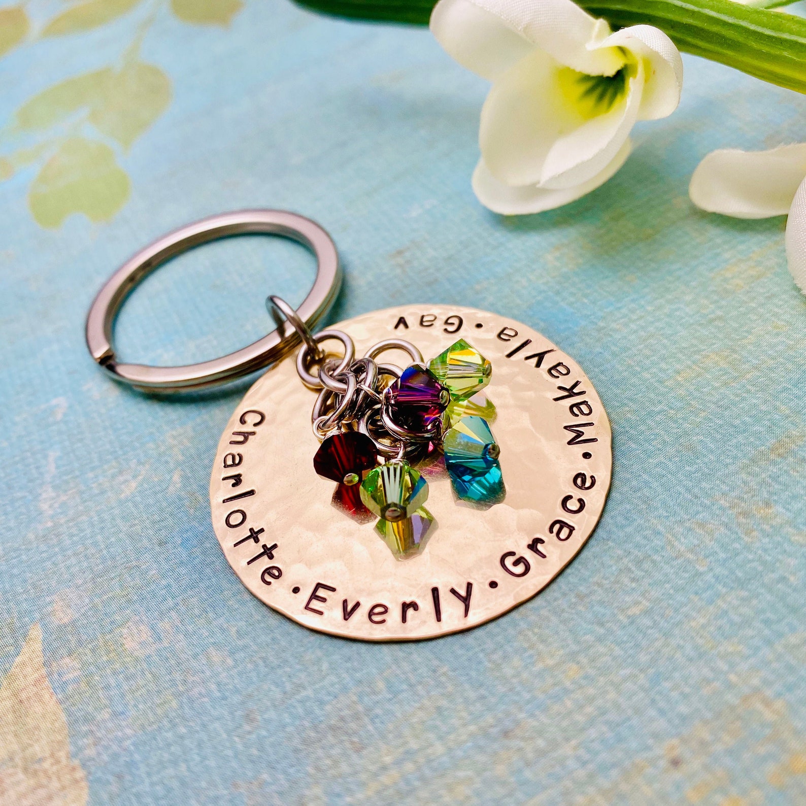 Family Key Chain with Birthstones Personalized | Etsy