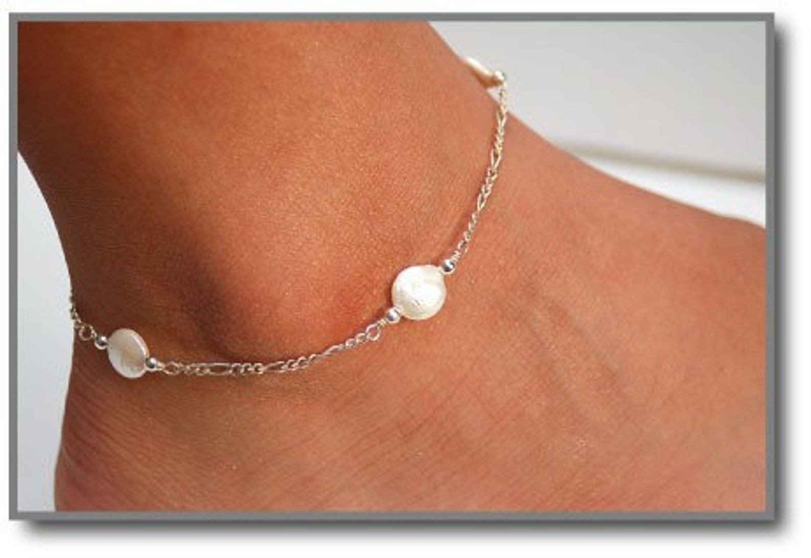 Delicate and Classic Sterling Silver Anklet With Freshwater White Coin ...