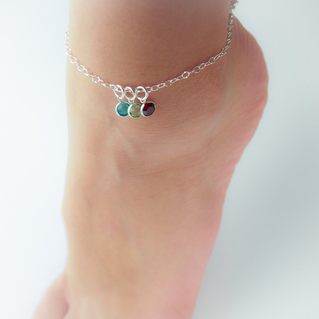 Personalized Birthstone Anklet, Mom Anklet With Children's Birthstones ...