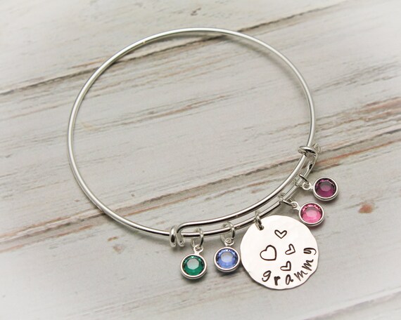 Mother or Grandmother Charm Bangle Bracelet With Birthstones in Silver Etsy Canada
