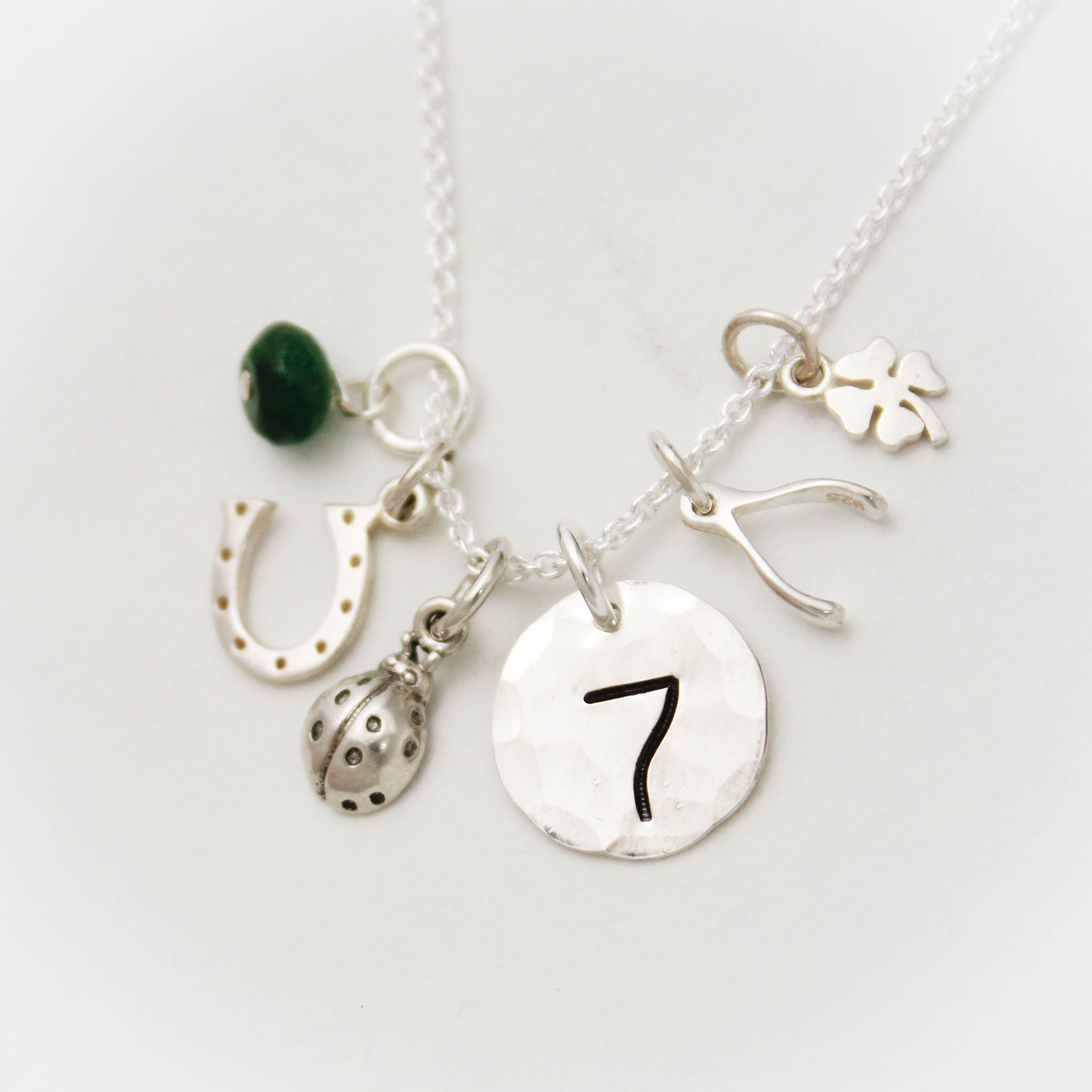 Lucky Charms Necklace with Number 7 Shamrock Horseshoe | Etsy