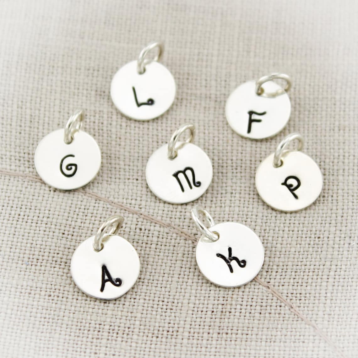 Hand Stamped Personalized Sterling Silver Initial Charm | Etsy